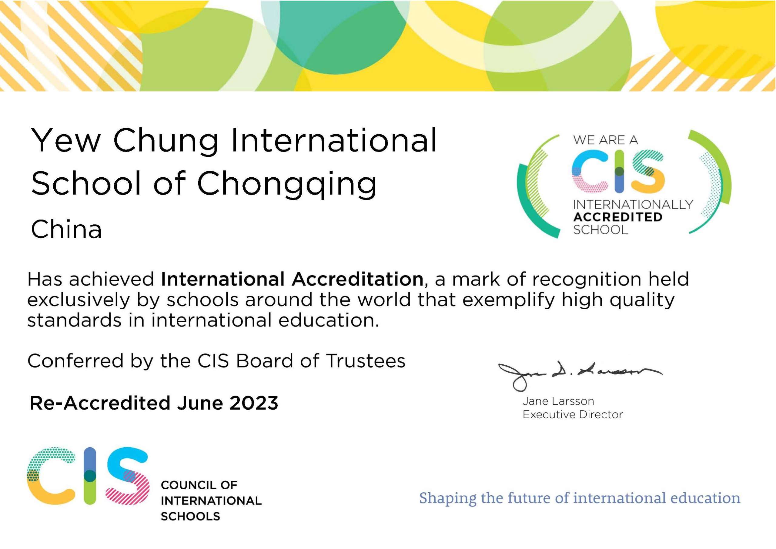 YCIS, CIS International Accreditation, school-wide evaluation process, international education